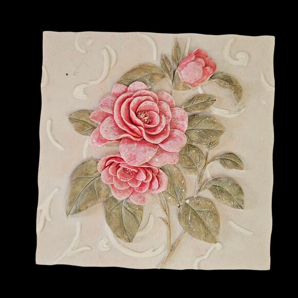 None and/or Unknown | Accents | 3d Floral Relief Wall Tile Pink Roses ...